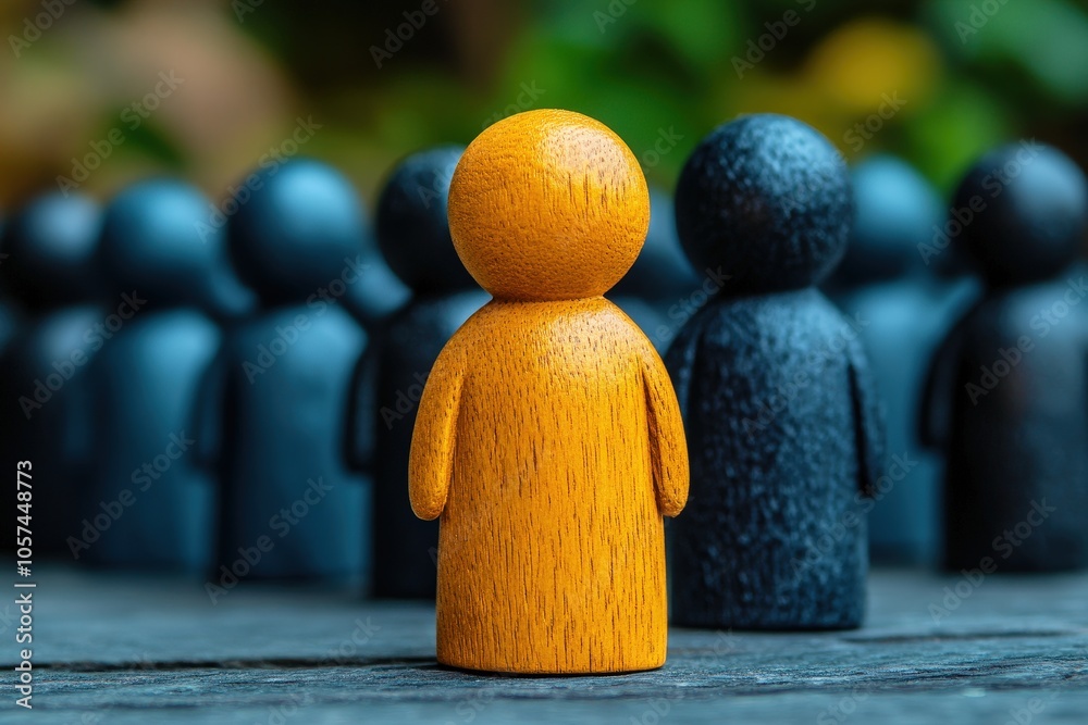 Standing Out From The Crowd: A symbolic image of wooden figures, one ...