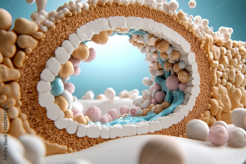 Magnified view of hair follicle root with dermal papilla and sebaceous ...