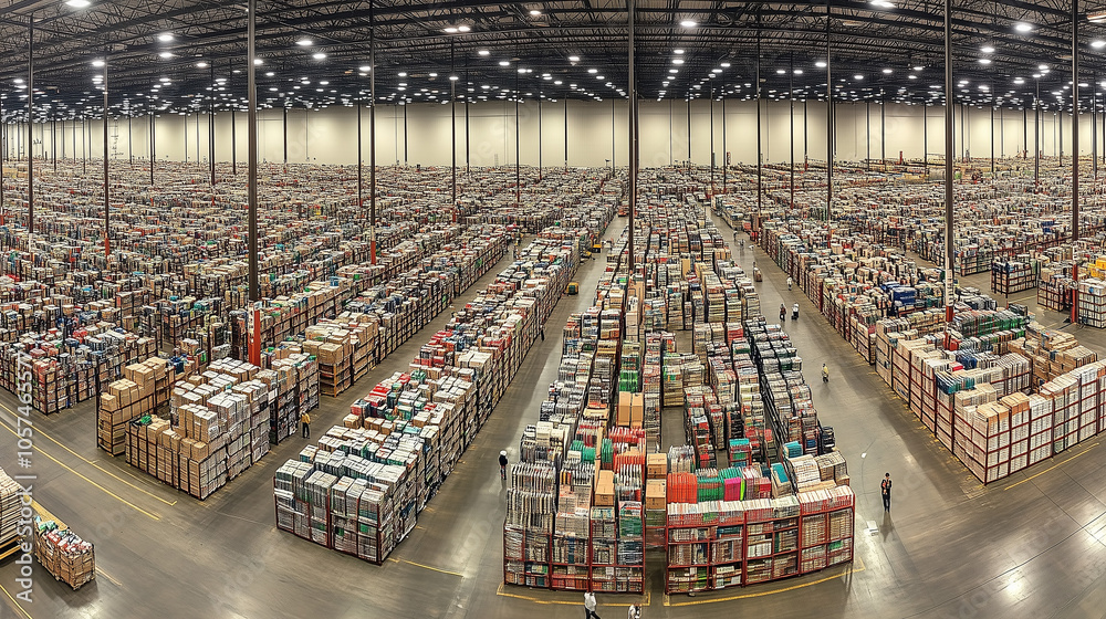 Warehouse Immensity: A panoramic view of a vast warehouse, showcasing ...