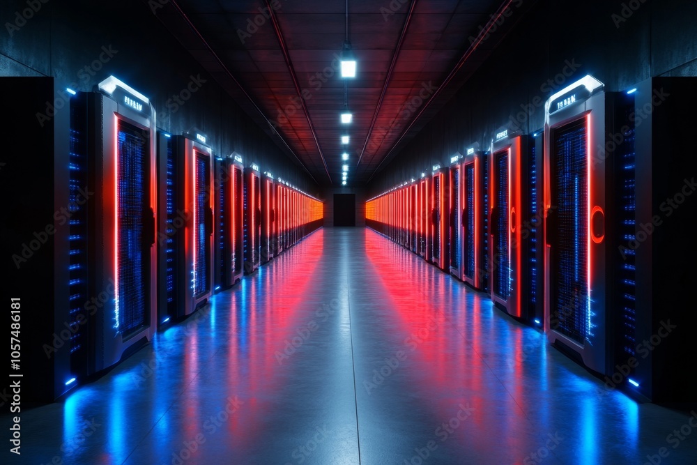 Cyberpunk jail cell with neon lights and digital bars in a dark urban ...