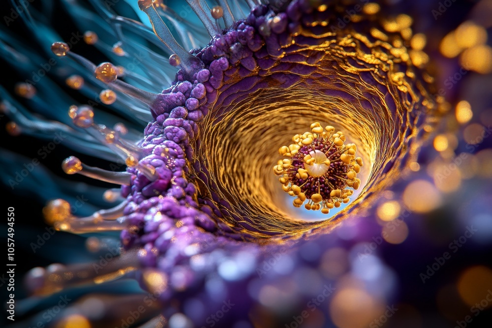 Hyper-realistic image of a hair follicle in the scalp with intricate ...