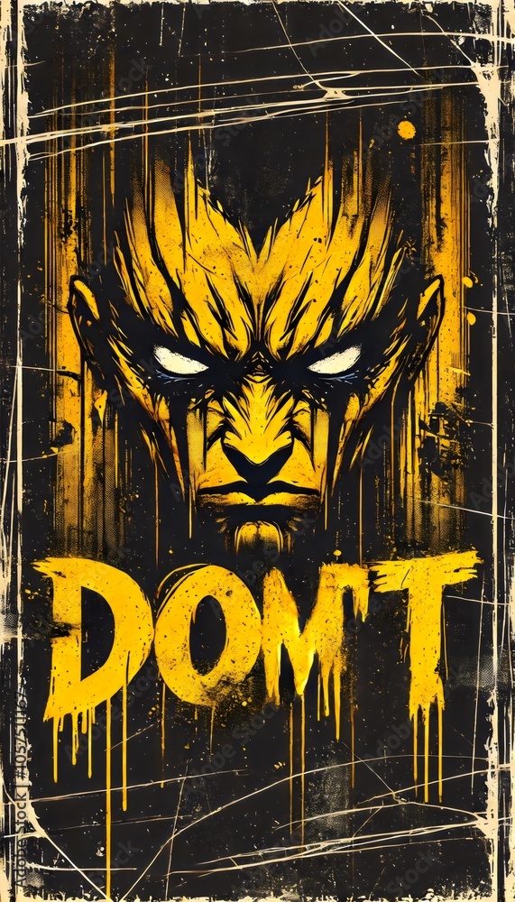 A striking, gritty artwork featuring a powerful face with sharp ...