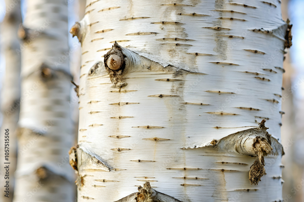 A close-up view of white birch tree bark, showcasing its unique texture ...