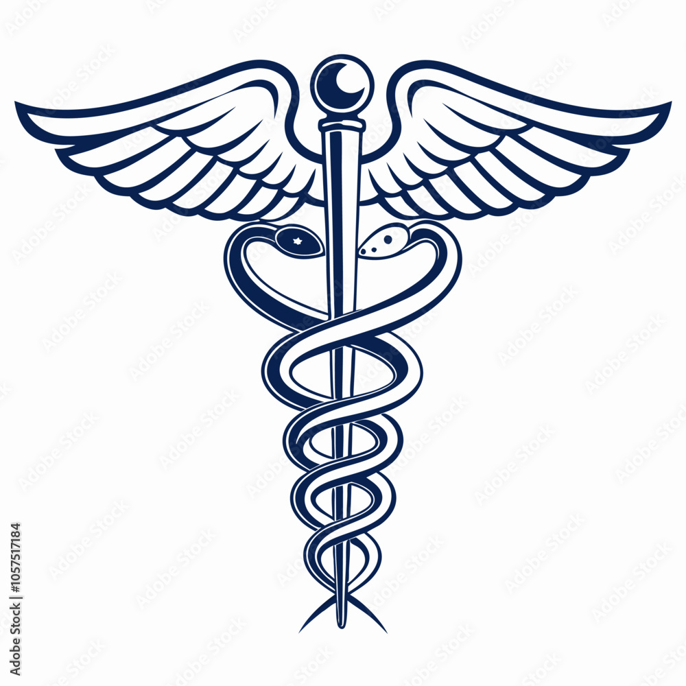A classic medical symbol featuring a snake entwined around a staff with ...