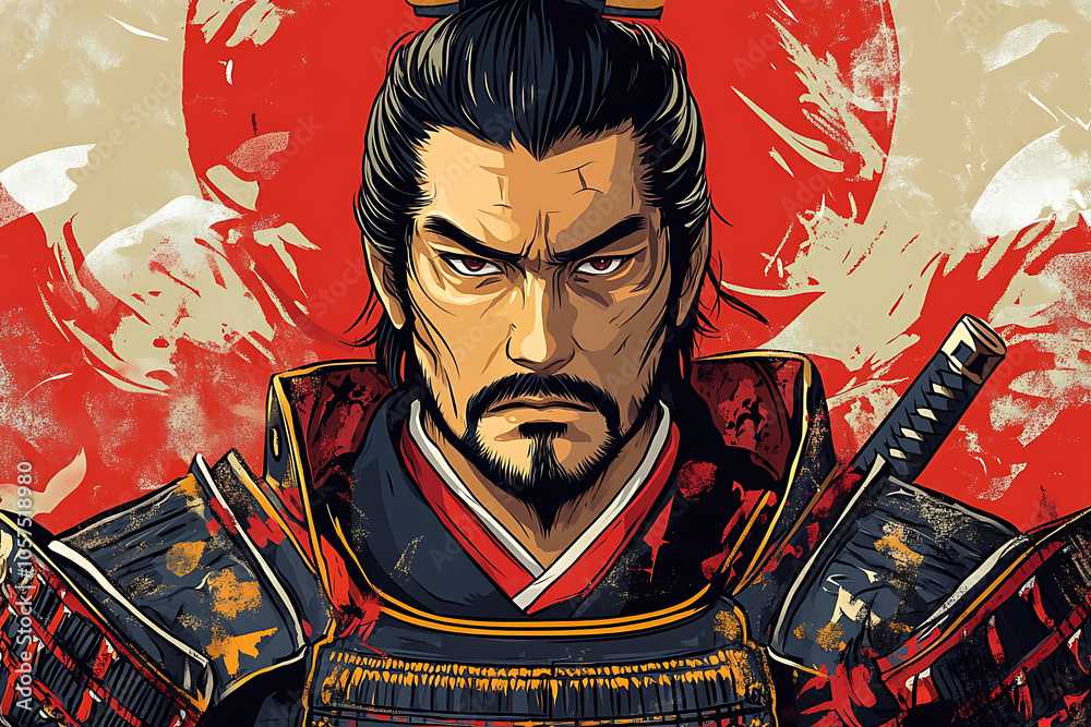 The illustration depicts Oda Nobunaga, the legendary 16th-century ...