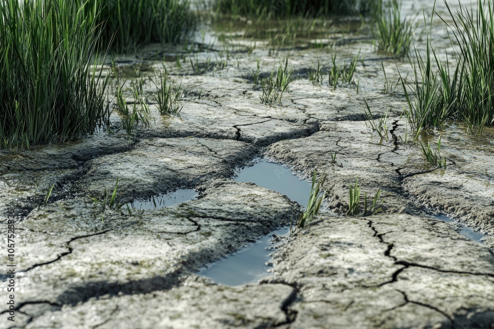 Drought causes cracks in earth harming plants and animals. Stock Photo ...