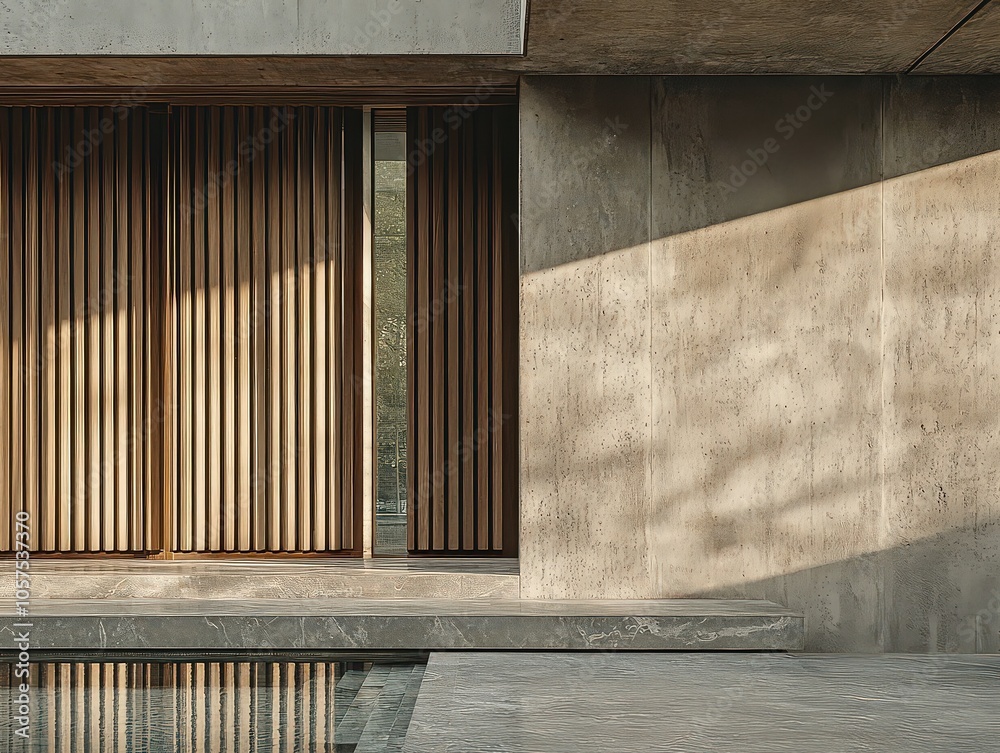 Narrow recessed moldings set into concrete facade form gentle ...