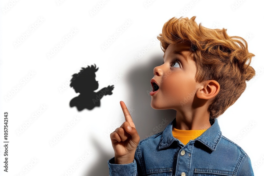 a 2D cartoon illustration of a child creating a shadow puppet for ...