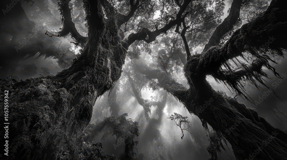 Ancient Moss-Covered Trees in a Mysterious Cloud Forest: Ethereal ...