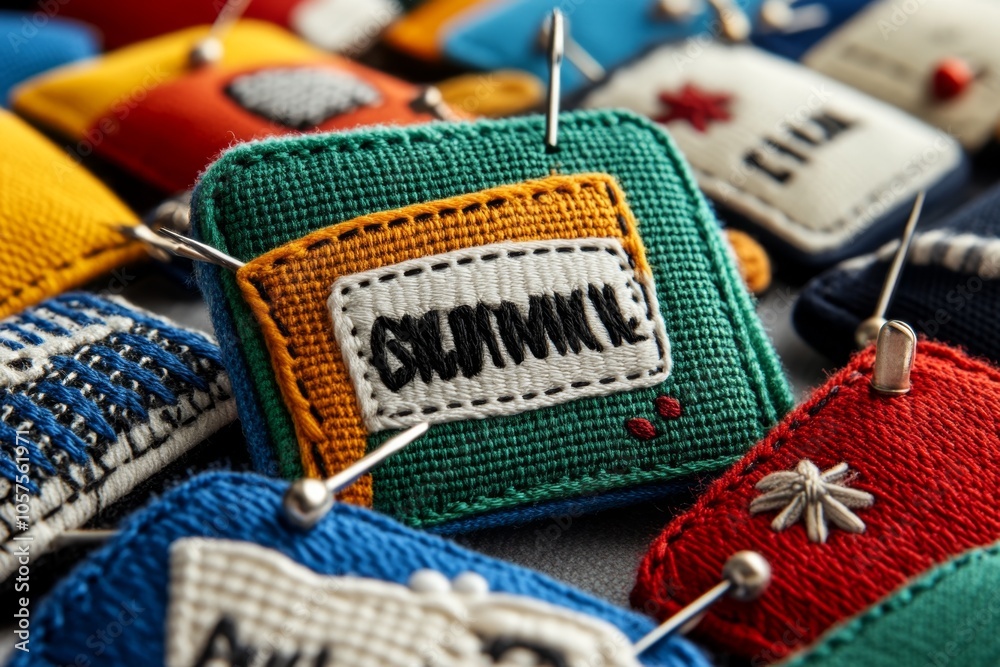 a 2D cartoon illustration of a collection of sewing patterns with pins ...