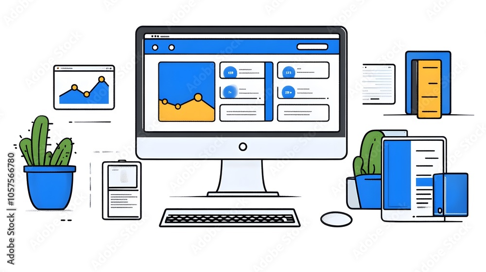 High-tech analytics on computer, data management system focused on KPIs ...
