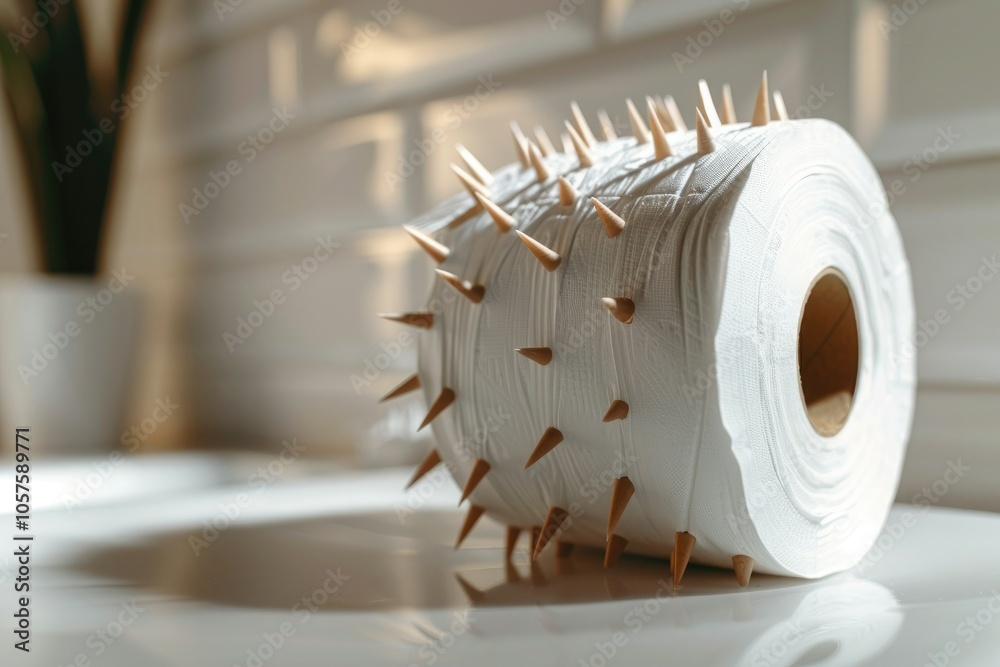 White Toilet Paper with protruding spikes symbolizing pain and ...