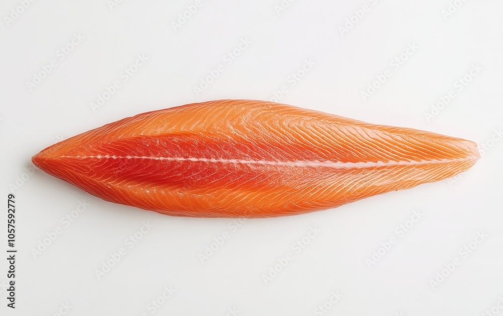 A high-resolution, top-view photograph of a single piece of raw salmon ...