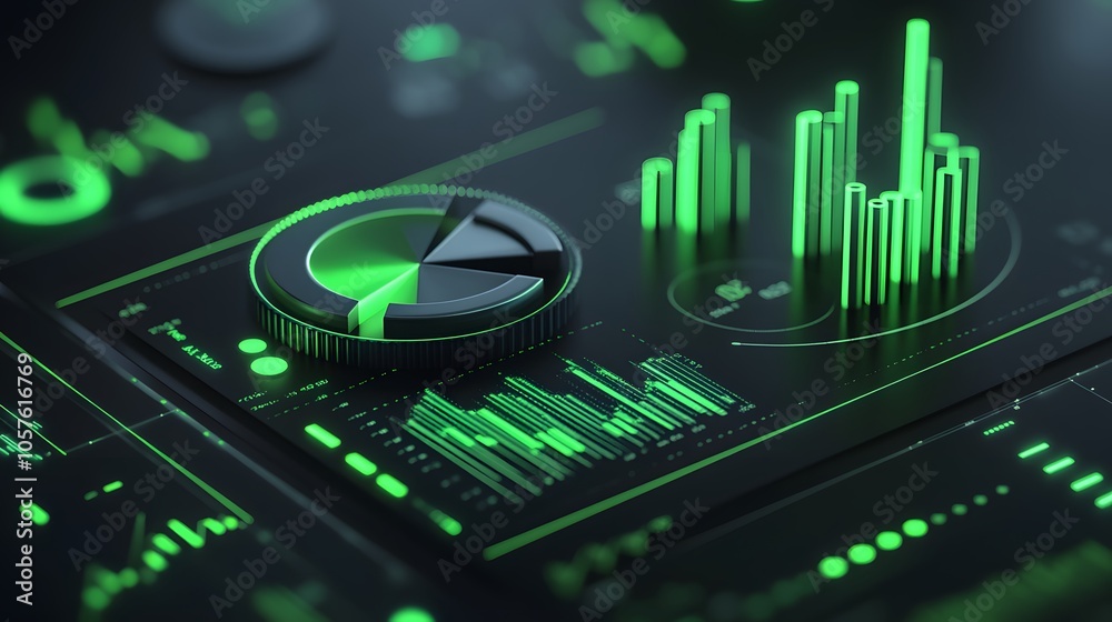 Cute isometric 3D image of 3D pie chart and bar chart in realistic ...