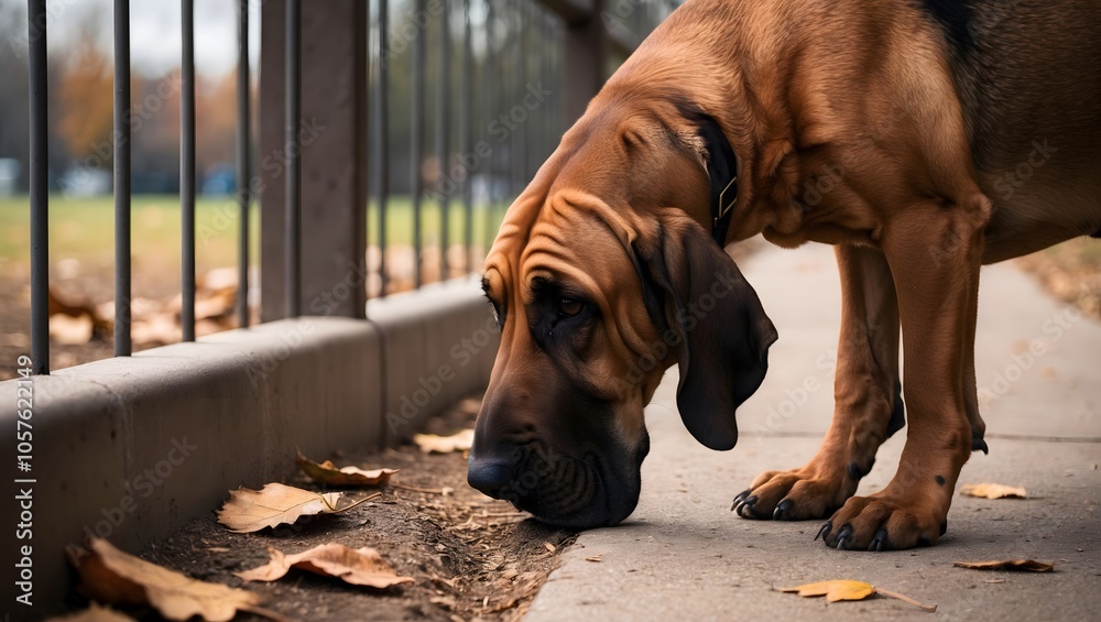 Bloodhound Sniffing the Ground for Suspicious Scents Stock Photo ...