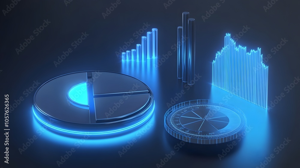 Cute isometric 3D image of 3D pie chart and bar chart in realistic ...