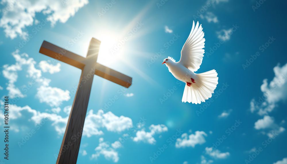 Dove and Cross in the Sky, A Symbol of Divine Apparition and Grace ...