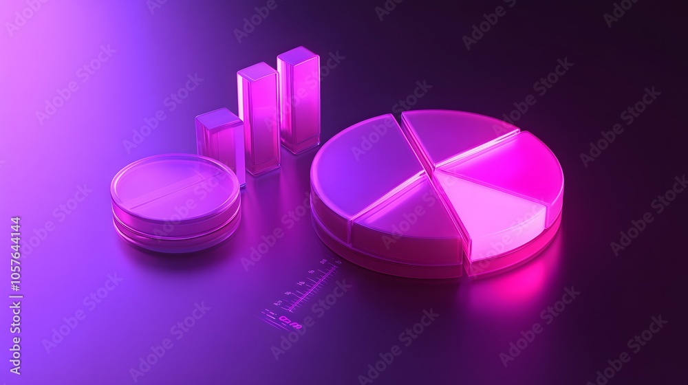 Cute isometric 3D image of 3D pie chart and bar chart in realistic ...