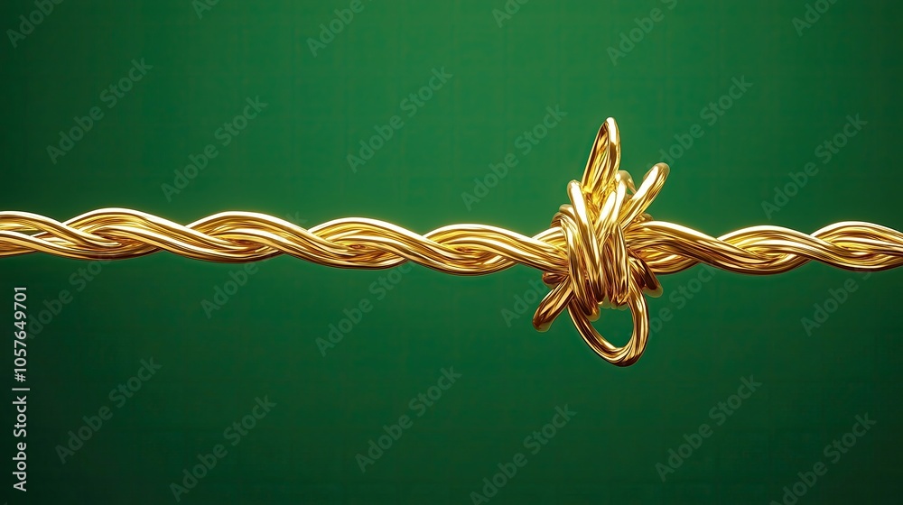 Golden twisted wire forming a knot against green background showcasing ...