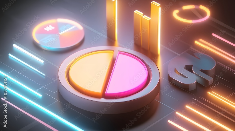 Cute isometric 3D image of 3D pie chart and bar chart in realistic ...