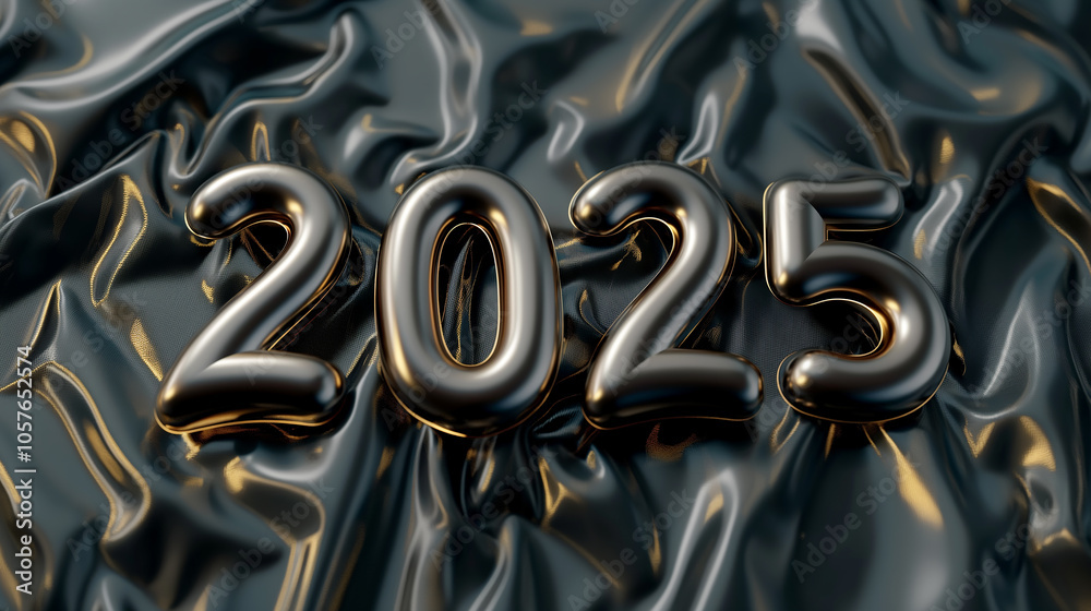 Text 2025 in large, shiny gold numbers, rendered in 3D, lying on a ...