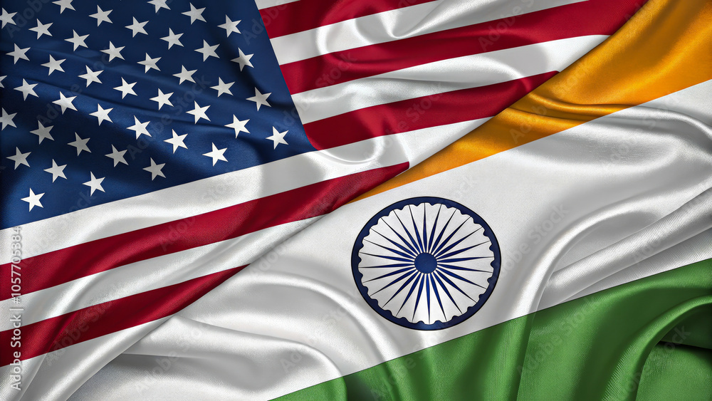 The flags of the United States and India are displayed side by side ...