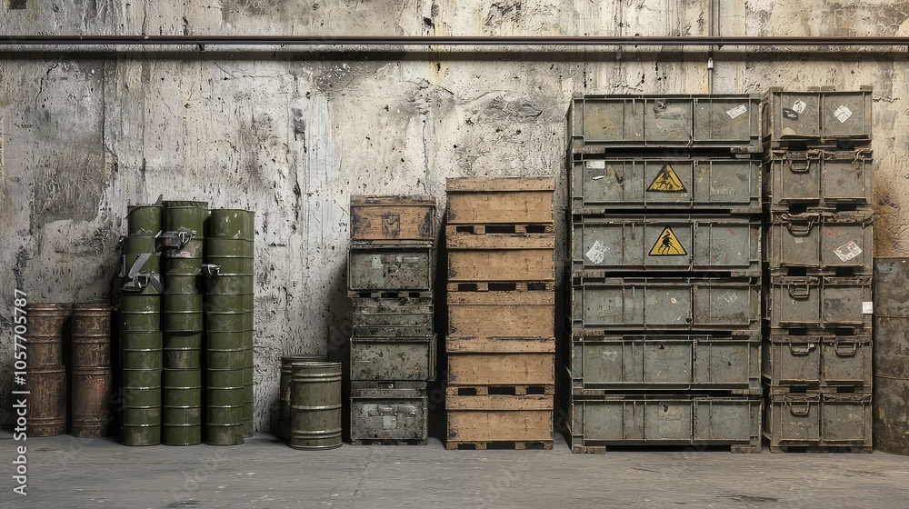 Military Base Setting with Storage Containers and Barrels Stock ...
