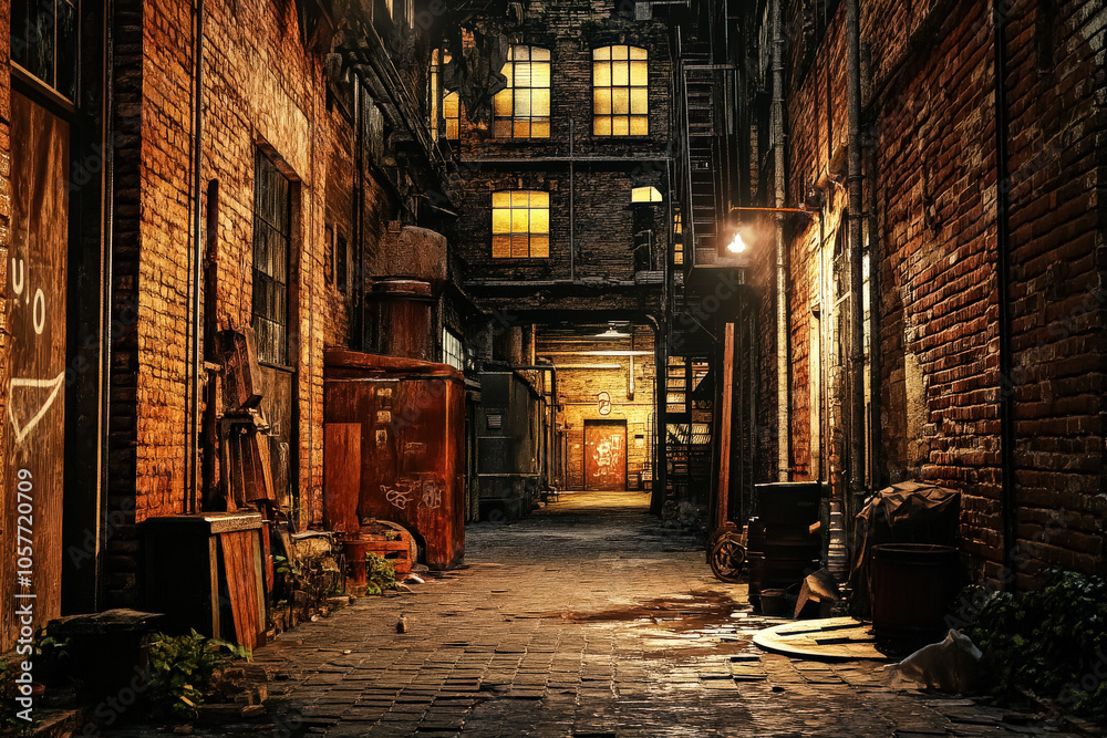 Large industrial building with a long, narrow hallway. The walls are ...