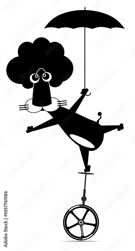 Poster Funny lion balances on the unicycle with umbrella – Wall Art ...