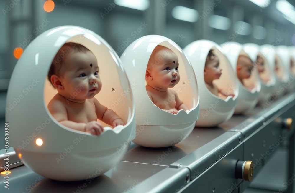 A child with a barcode on his face. Concept of DNA cloning and human ...