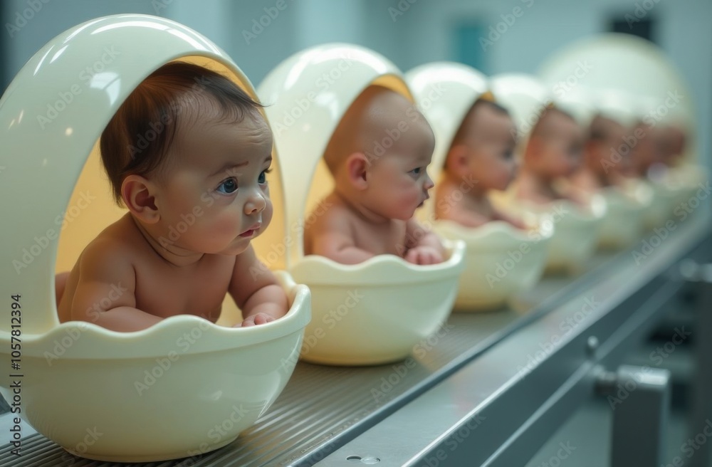 A child with a barcode on his face. Concept of DNA cloning and human ...