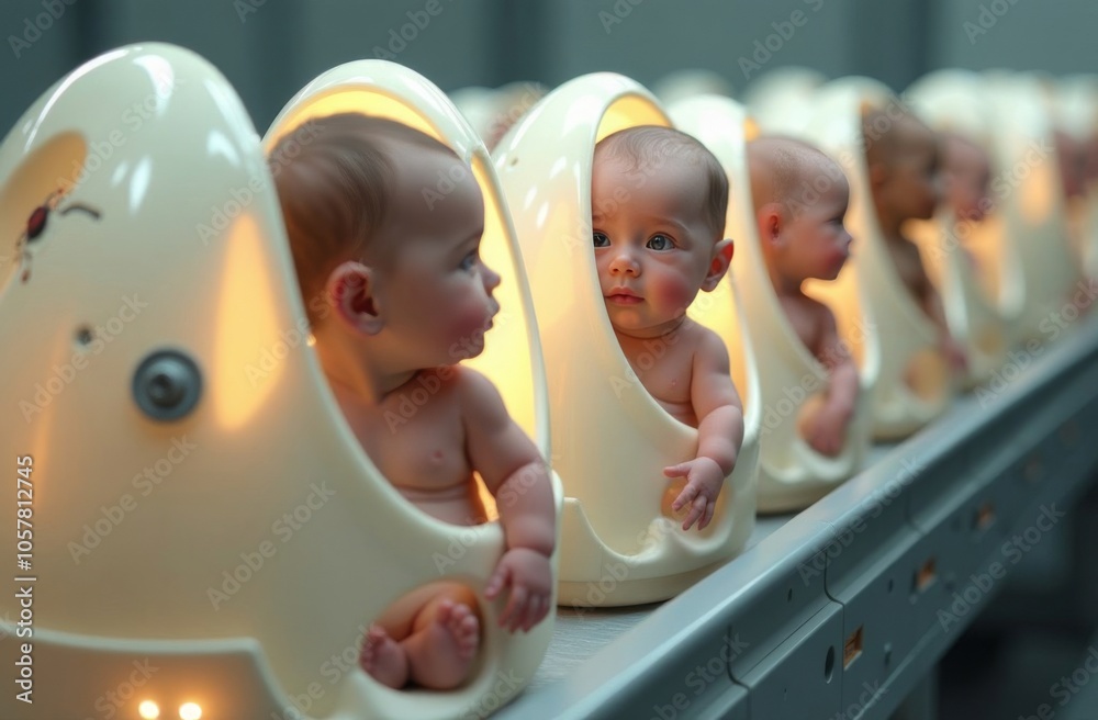 A child with a barcode on his face. Concept of DNA cloning and human ...