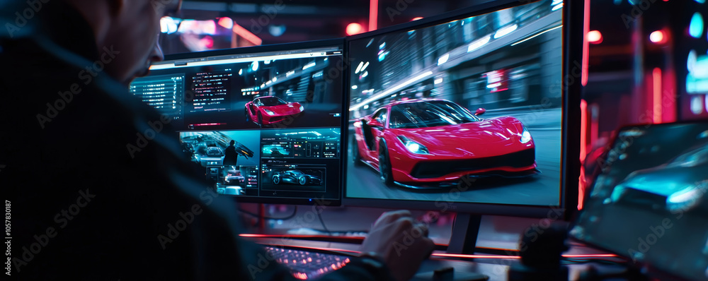 A CGI creator adjusting the color balance and motion effects of a scene ...