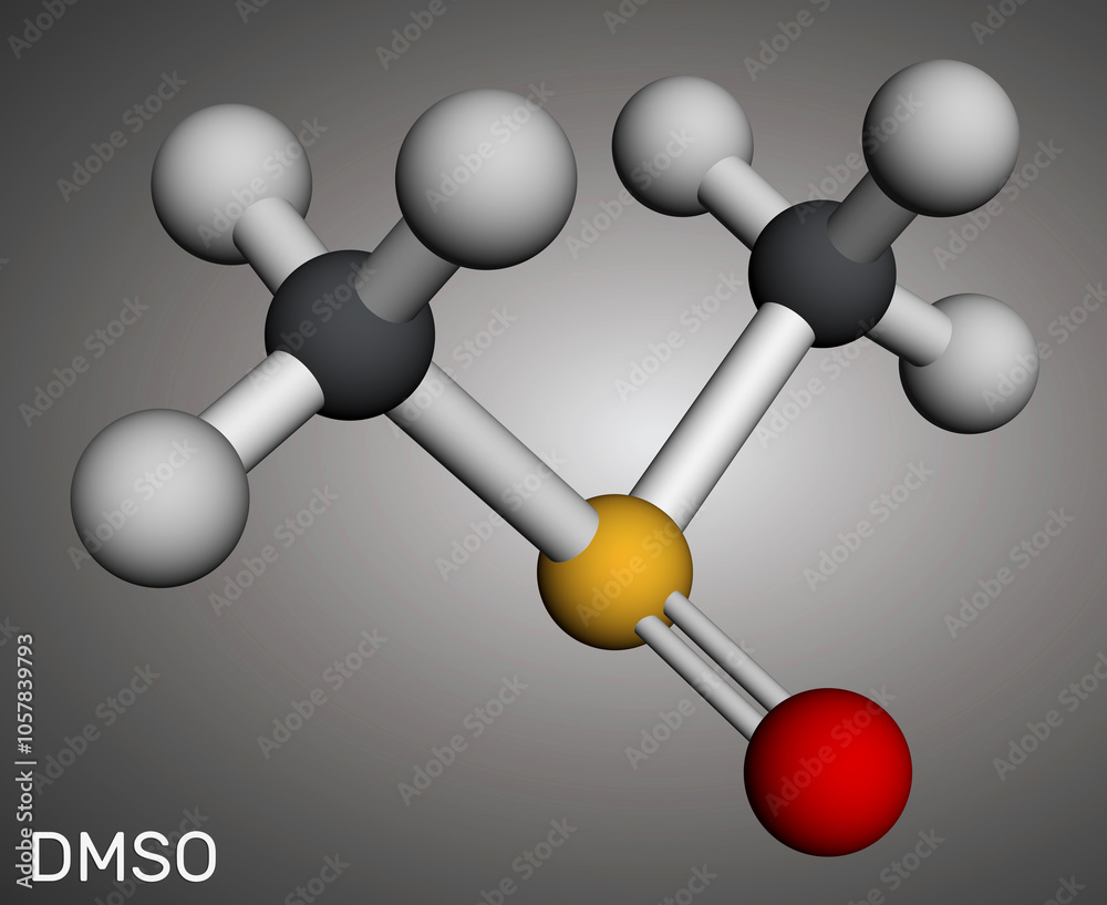 Dimethyl sulfoxide, DMSO, C2H6OS molecule. An organosulfur compound ...