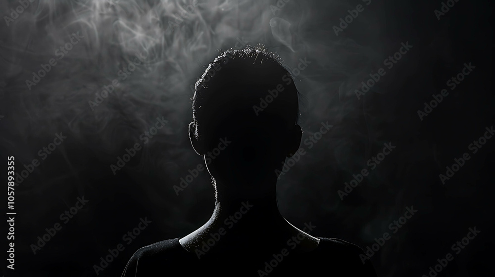A dark figure stands in the middle of a smoky room. The figure is ...