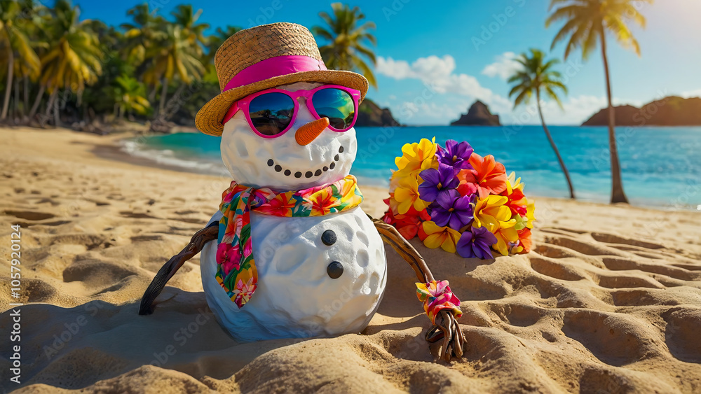 AI-generated images of snowman escaping winter with a tropical vacation ...