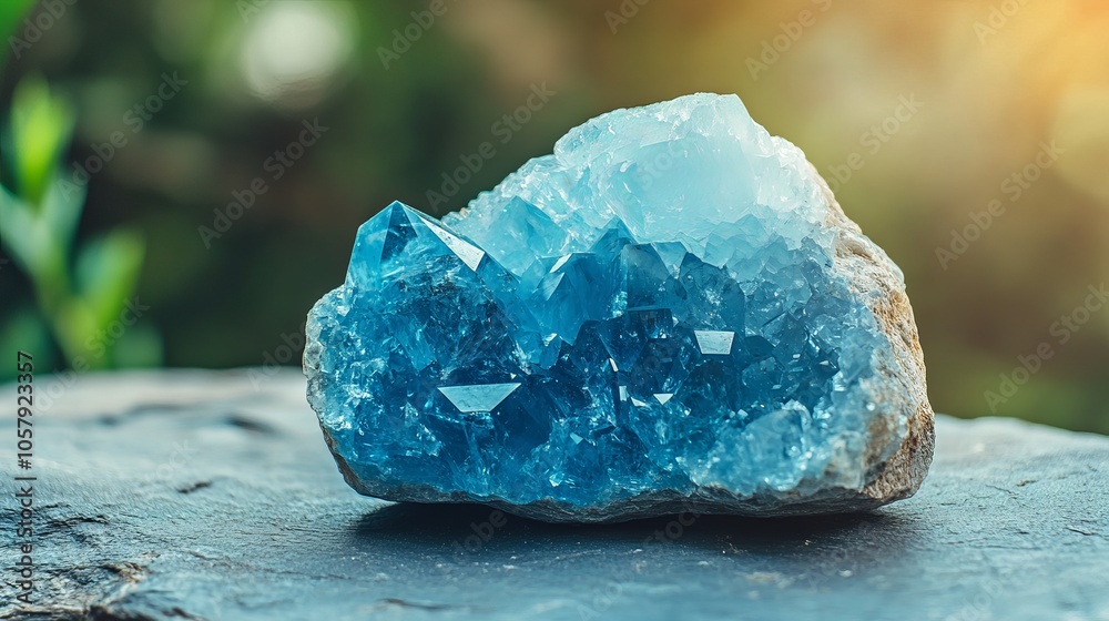 Beautiful blue crystal stone in nature. Precious and semiprecious stone ...