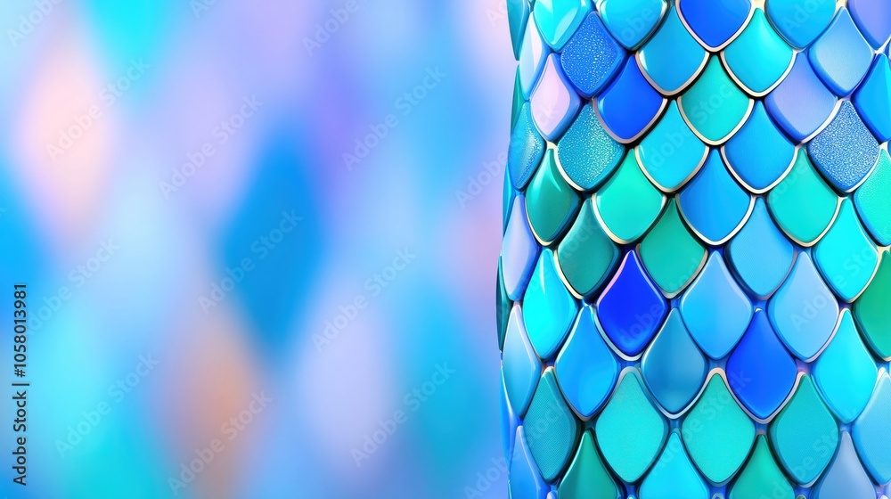 Metallic and glass scales in shades of blue and teal, creating a ...