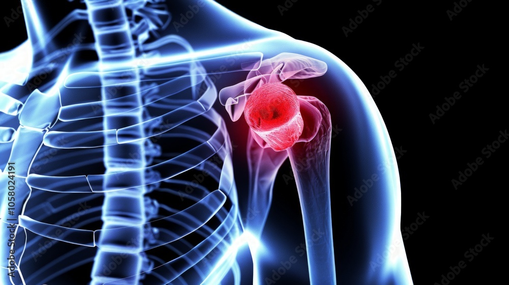 Medical illustration of frozen shoulder, depicting limited mobility in ...
