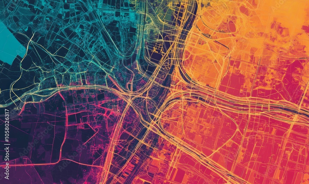 Heatmap of a city's public transit system, with vibrant colors showing ...