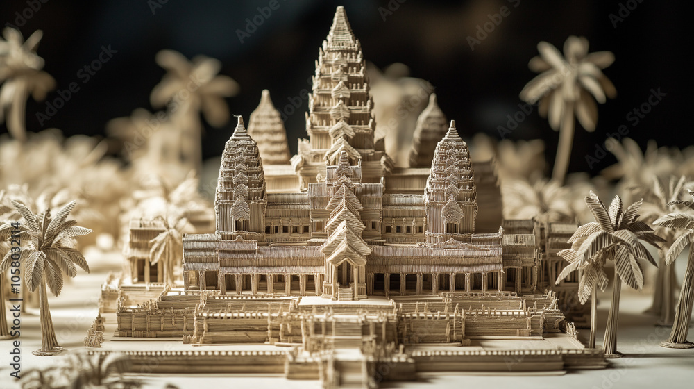 Detailed Paper Angkor Wat Temple in Cambodia with Miniature Trees and ...