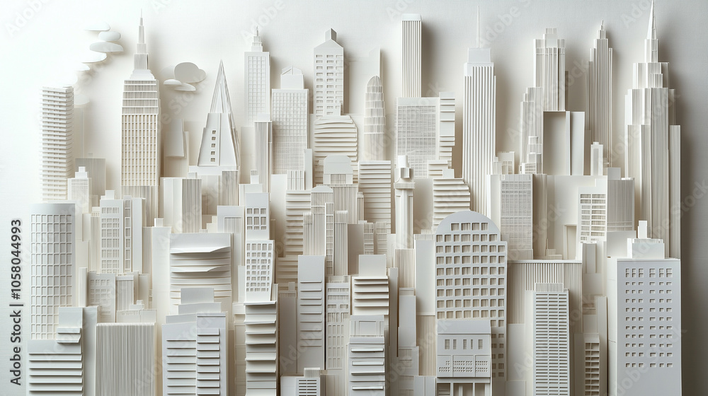 High-Detail Paper Model of a Modern Cityscape with White Paper ...