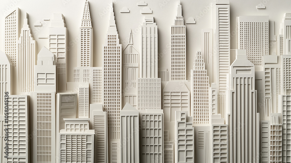 High-Detail Paper Model of a Modern Cityscape with White Paper ...