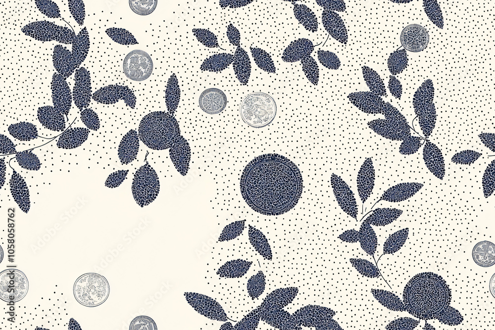 seamless repetitive pattern of olive wreaths and Greek coins featuring ...