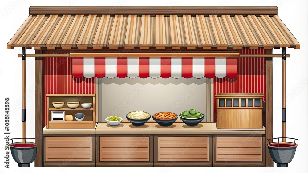 Traditional street food ramen stall in Tokyo illustrated in Ukiyo-e ...