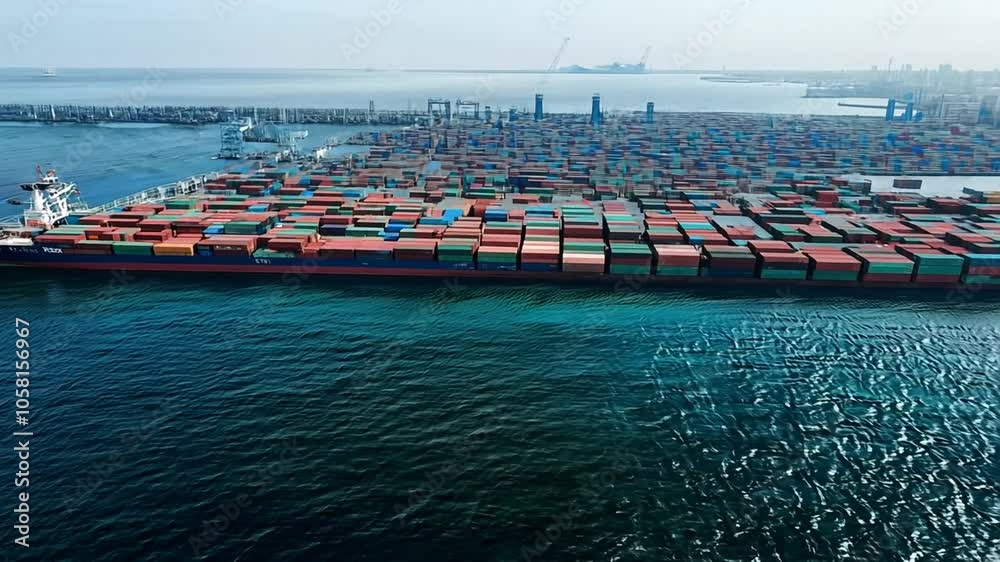 rows bird's ships shipping container captures aerial port busy harbor ...