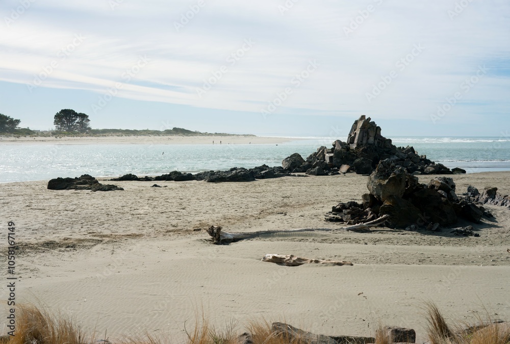Shag Rock at Sumner Beach: Coastal Landmark on September 2, 2024 Stock ...