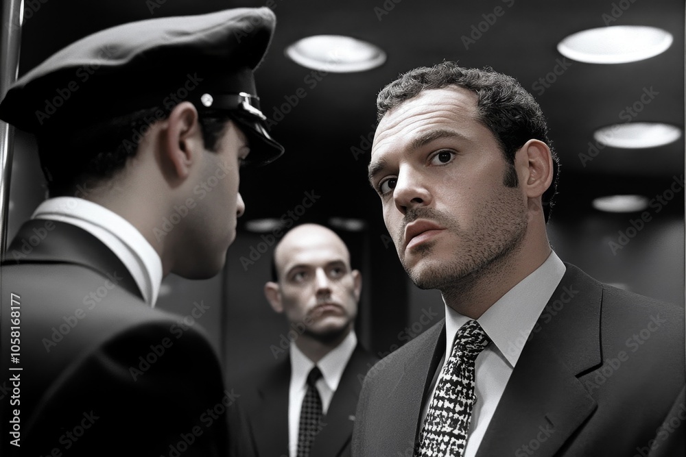 One-way mirror in an interrogation room, with officers watching a ...