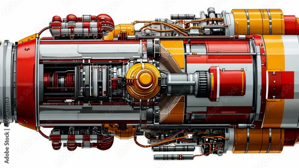 A detailed illustration of a spaceship engine, showcasing intricate ...