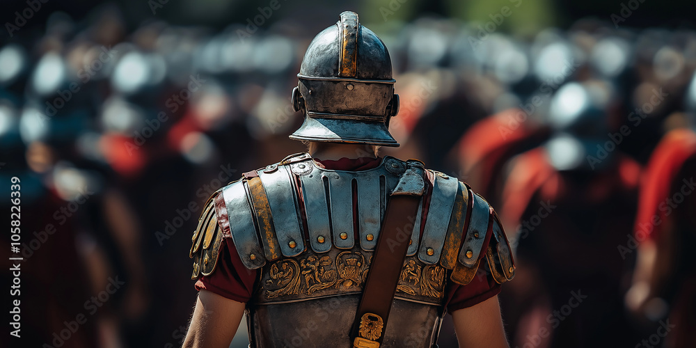 Roman soldier wearing armor and helmet standing before army Stock Photo ...